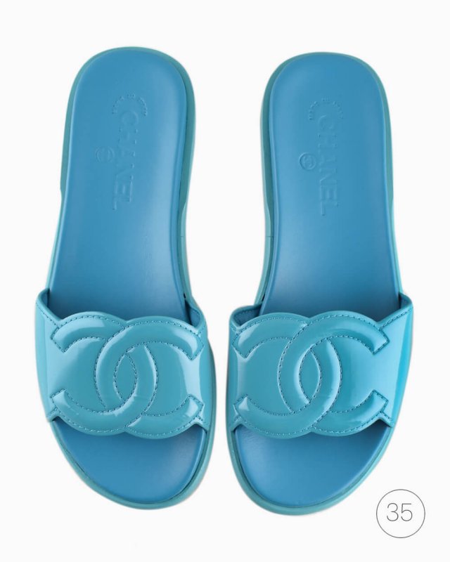 Slide Chanel Original CC Azul Feminino
