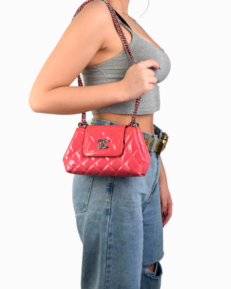 Bolsa Chanel Original Coco Shine Accordion Quilted Flap Rosa Feminina