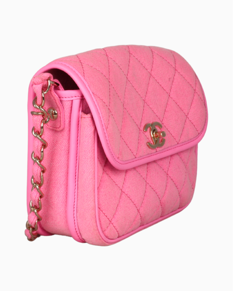 Bolsa Chanel Original Trendy CC Flap Denim Rosa Feminina