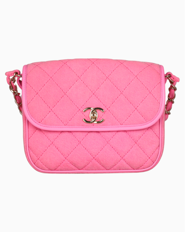 Bolsa Chanel Original Trendy CC Flap Denim Rosa Feminina