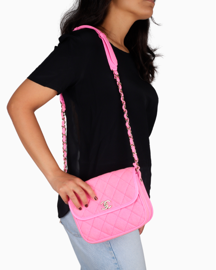 Bolsa Chanel Original Trendy CC Flap Denim Rosa Feminina