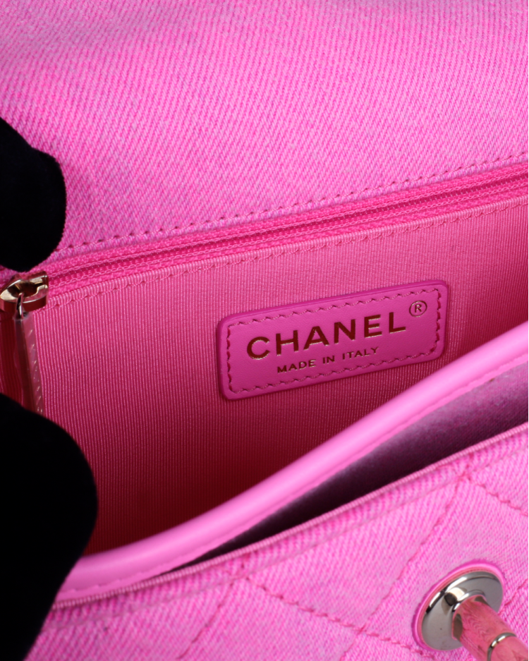 Bolsa Chanel Original Trendy CC Flap Denim Rosa Feminina