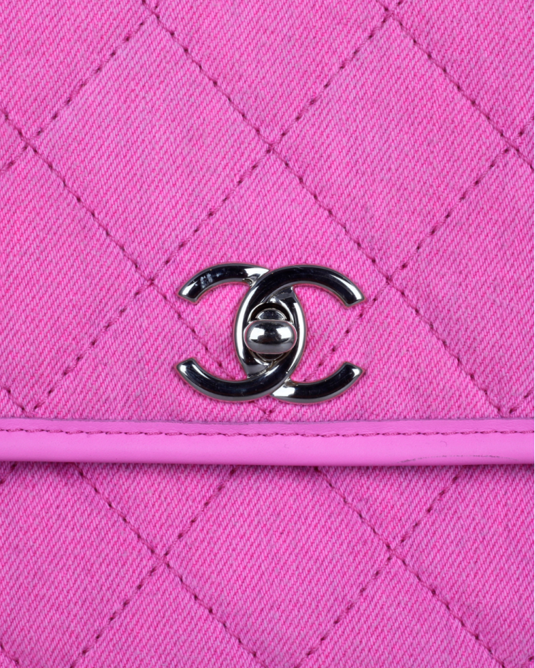 Bolsa Chanel Original Trendy CC Flap Denim Rosa Feminina