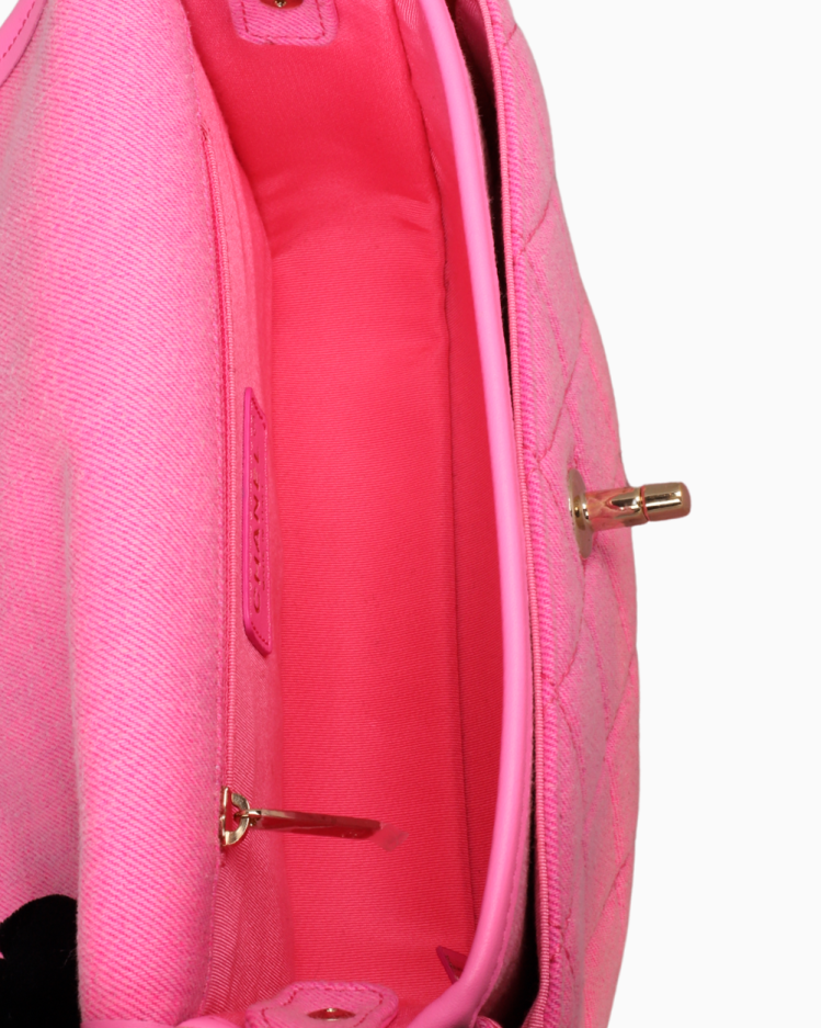 Bolsa Chanel Original Trendy CC Flap Denim Rosa Feminina