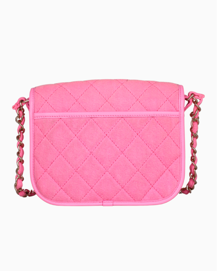 Bolsa Chanel Original Trendy CC Flap Denim Rosa Feminina