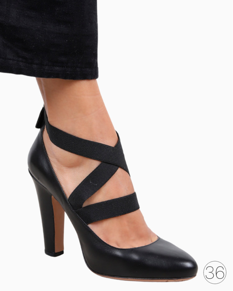 Sapato Prada Original Stripes Couro Preto Feminino
