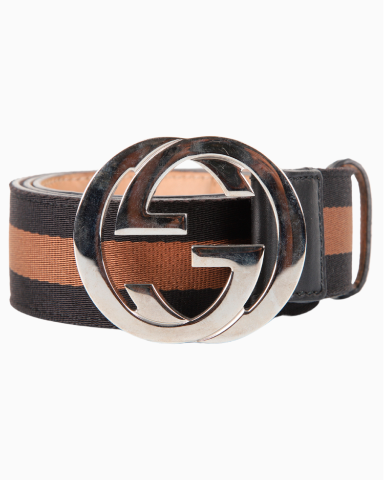 Cinto Gucci Original Interlocking Web Preto e Marrom Feminino