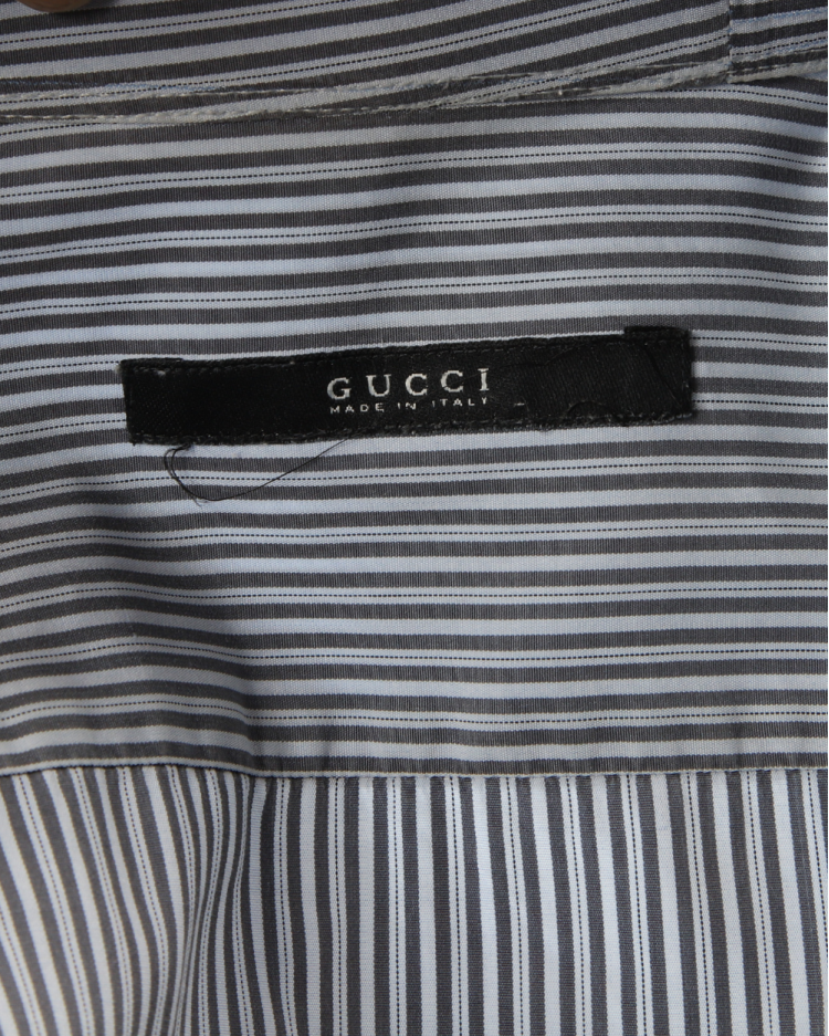 Camisa Gucci Original Algodão Listrada Cinza Masculina