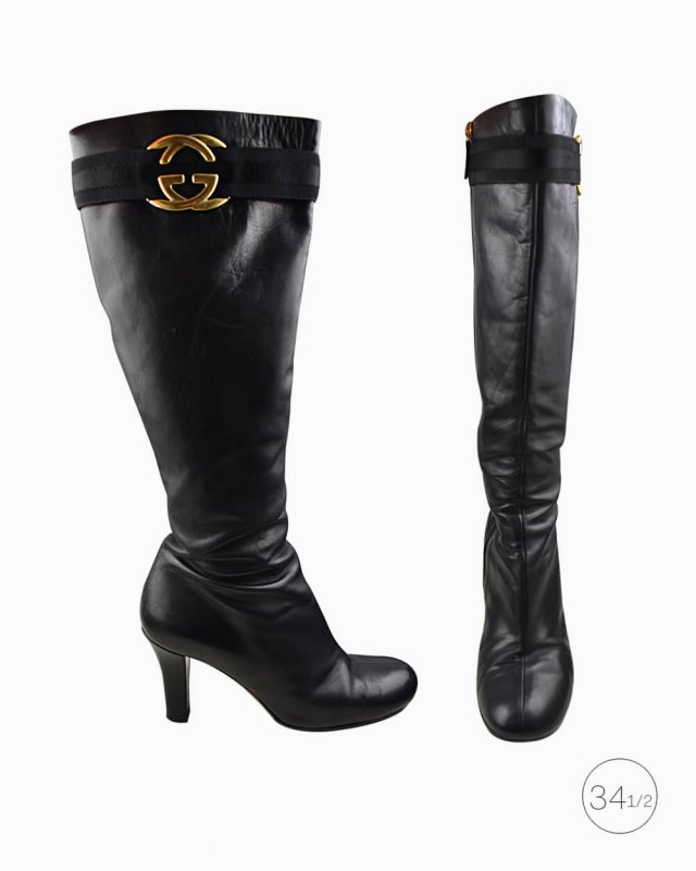 Bota Gucci GG de Couro Original Preta Feminino