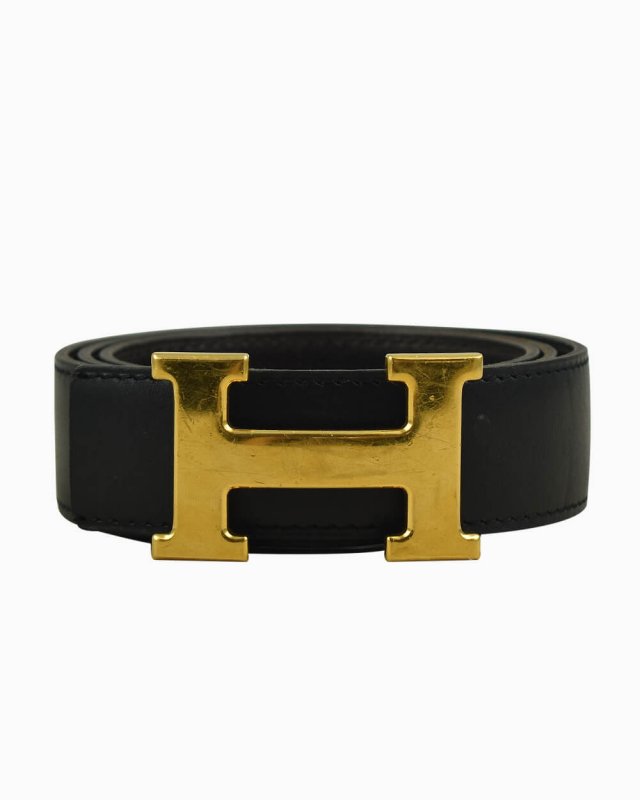 Cinto Hermès H Original de Couro Preto Feminino