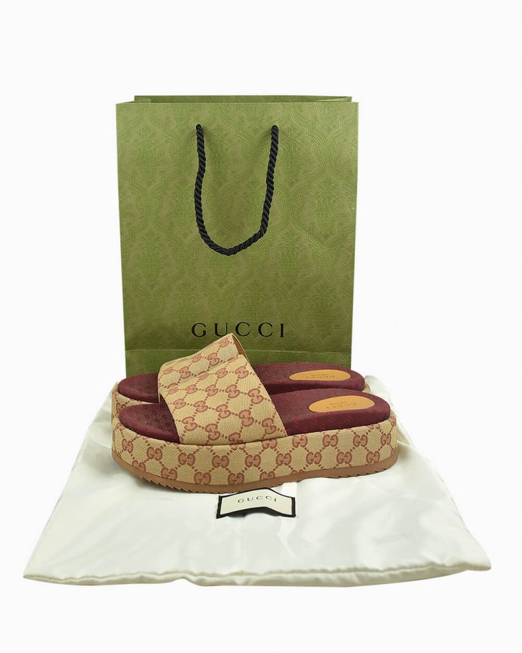 Slide de Plataforma Gucci Original Monograma Feminino
