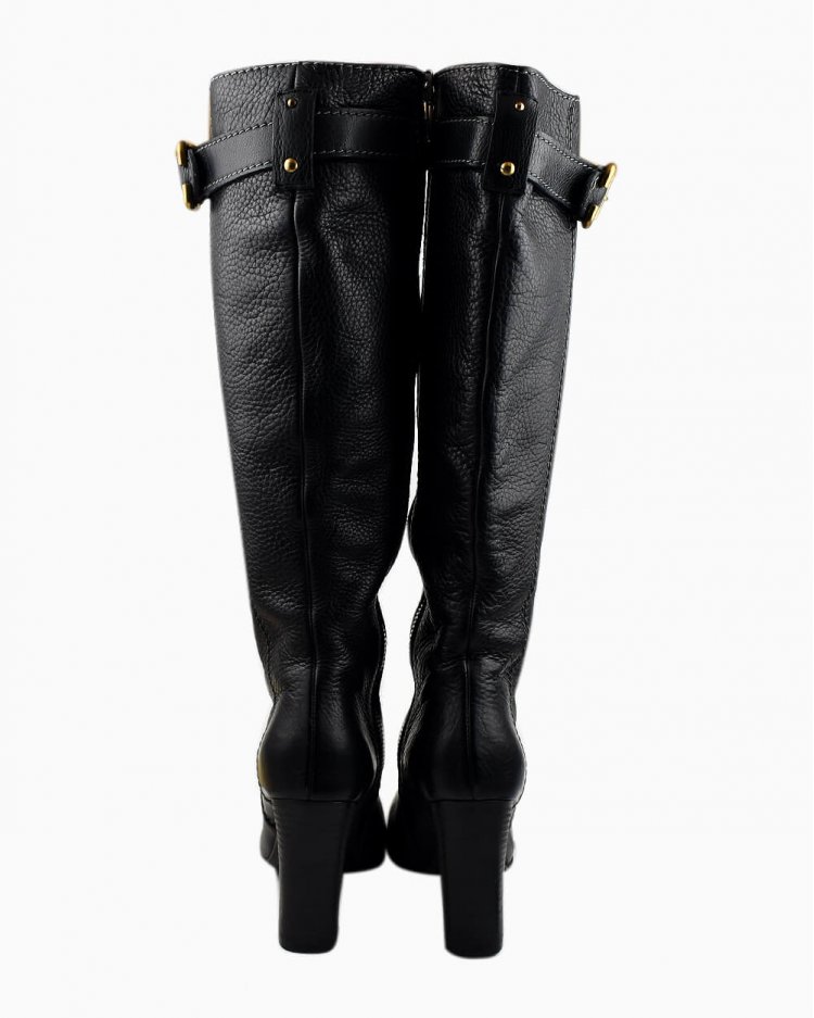 Bota Chloé original cano longo em couro preto feminina
