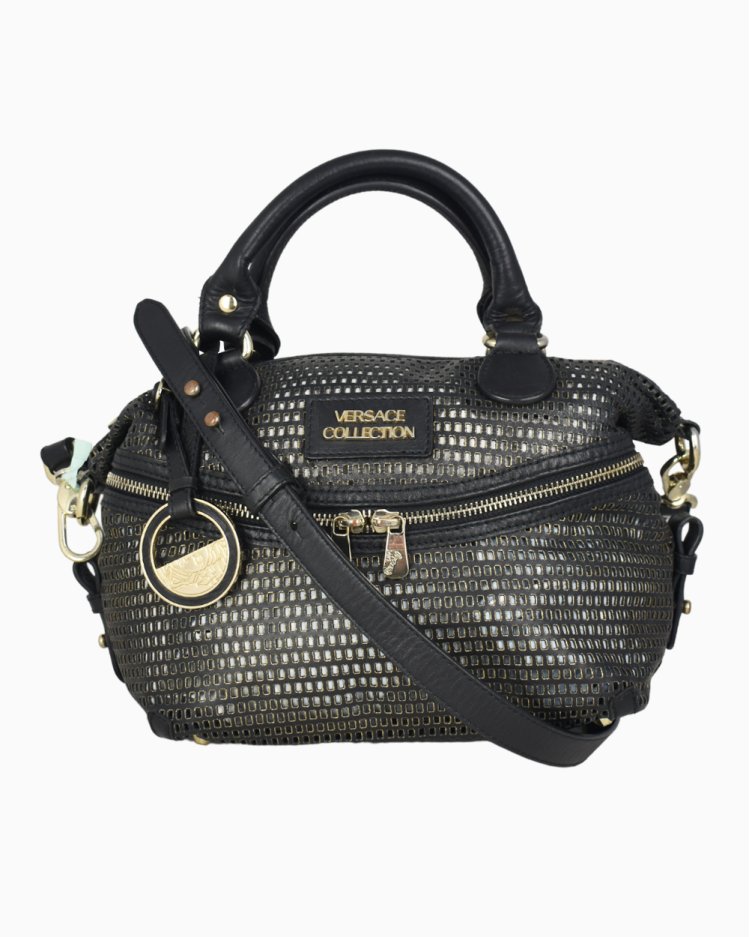 Bolsa Versace Collection Original Tote Couro Preta Feminina
