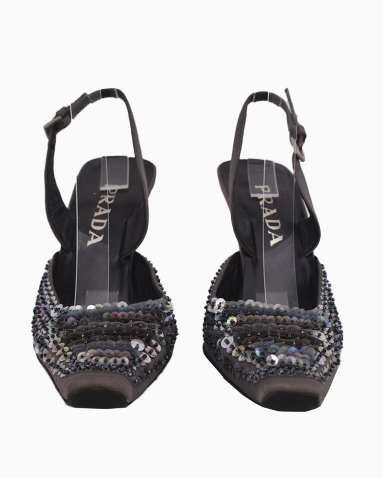 Sapato Prada Original Cinza Lantejoulas Feminino