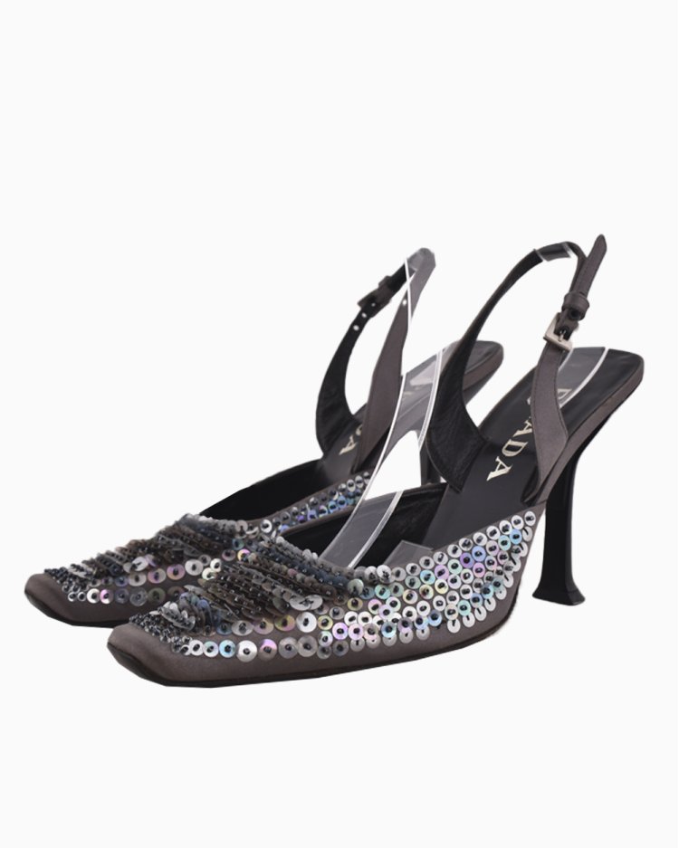 Sapato Prada Original Cinza Lantejoulas Feminino