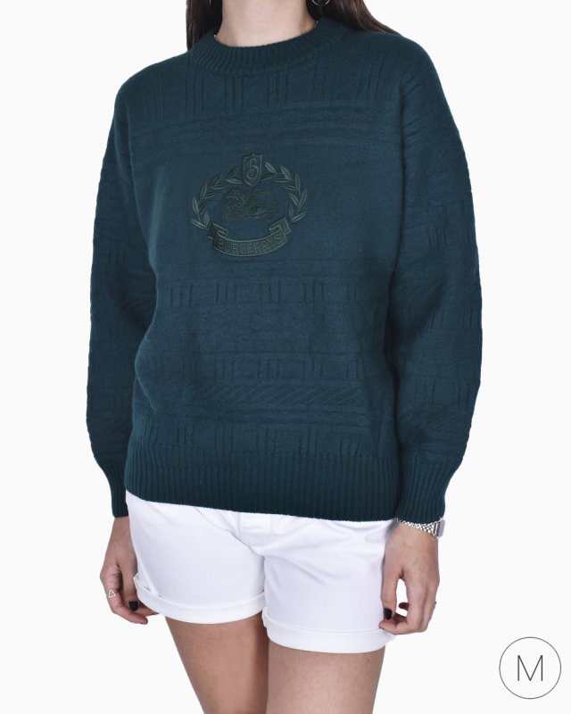 Suéter Burberry Original Lã Verde Bordado Feminina