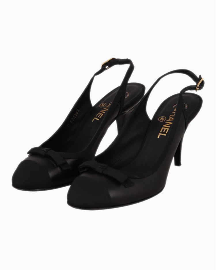 Sapato Chanel Original Cap Toe Laço Couro Preto Feminino