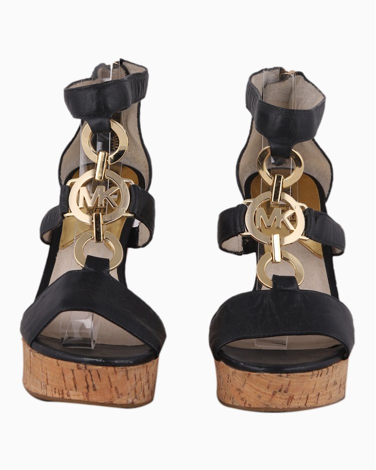 Sandália Michael Kors Original Argola Placa Logo Preta Feminina