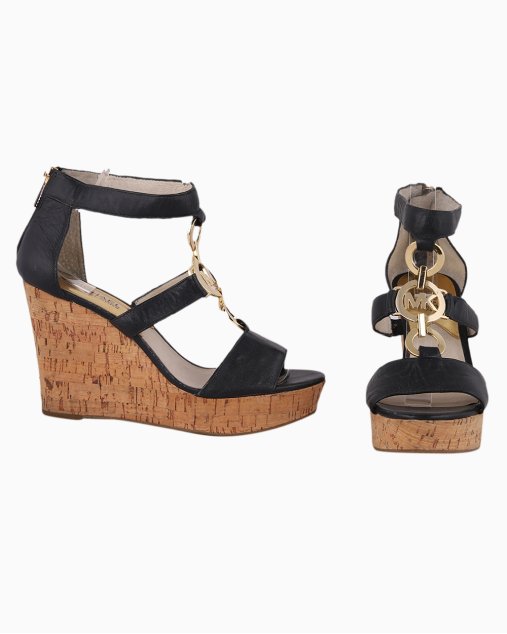 Sandália Michael Kors Original Argola Placa Logo Preta Feminina