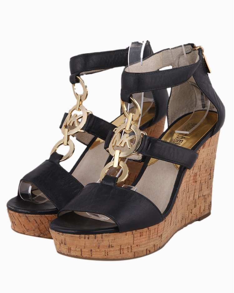 Sandália Michael Kors Original Argola Placa Logo Preta Feminina