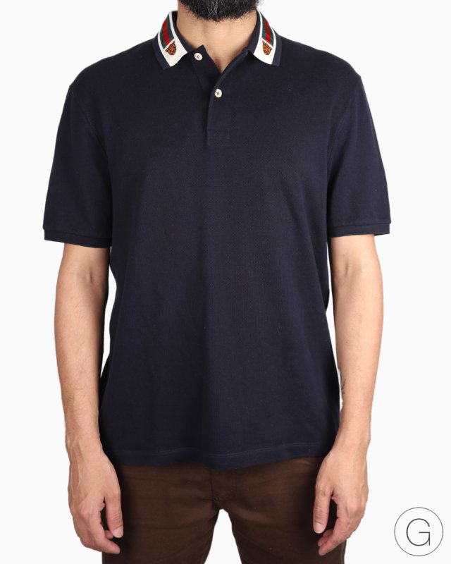 Camisa Gucci Original Polo Web And Feline Head Azul Masculina