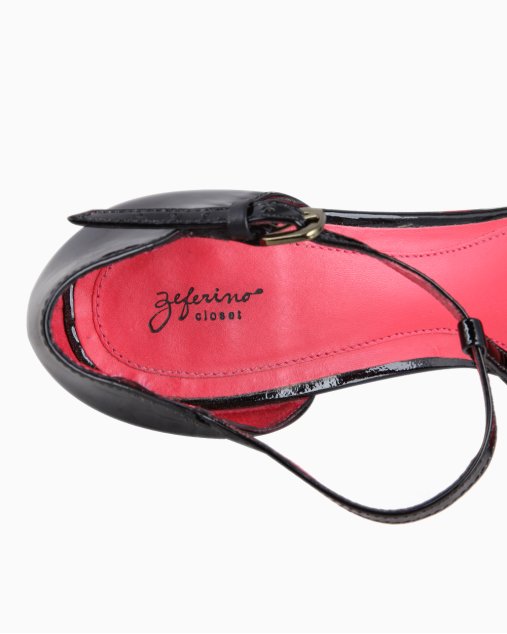 Sandália Zeferino Original Peep Toe Verniz Preta Feminina
