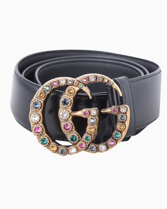 Cinto Gucci Original Crystal Double G Preto Feminino