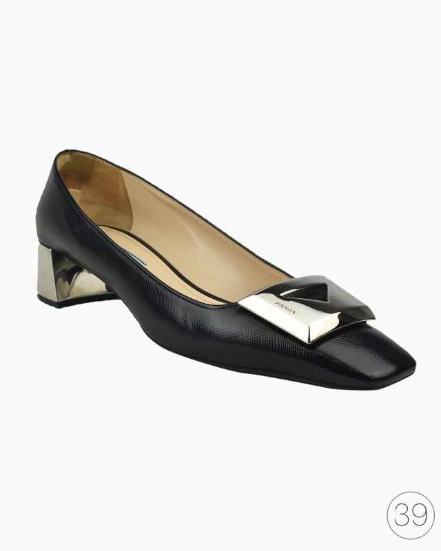 Sapato Prada Original Couro Saffiano Detalhe Preto Feminino