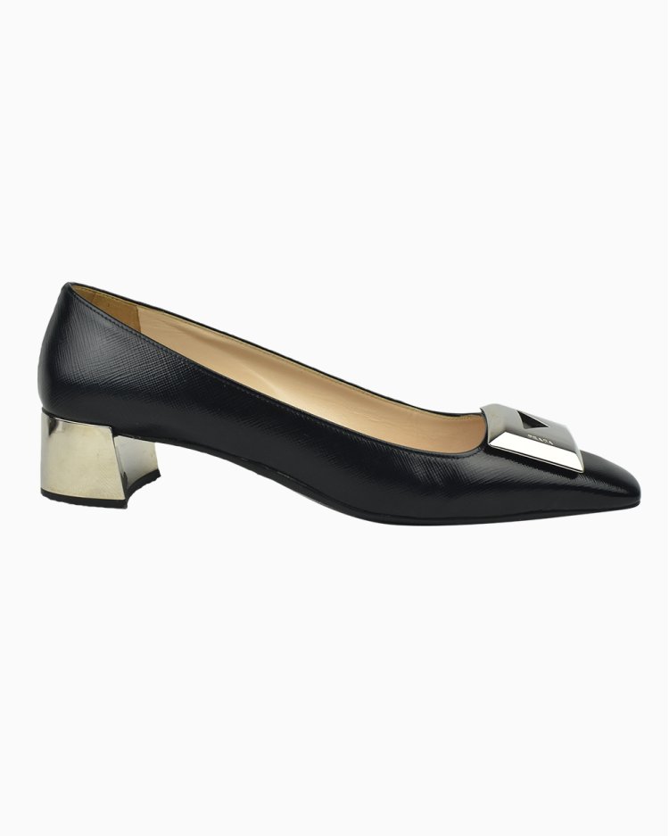 Sapato Prada Original Couro Saffiano Detalhe Preto Feminino