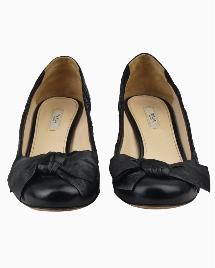 Sapato Prada Original Rudge Couro Com Laço Preto Feminino