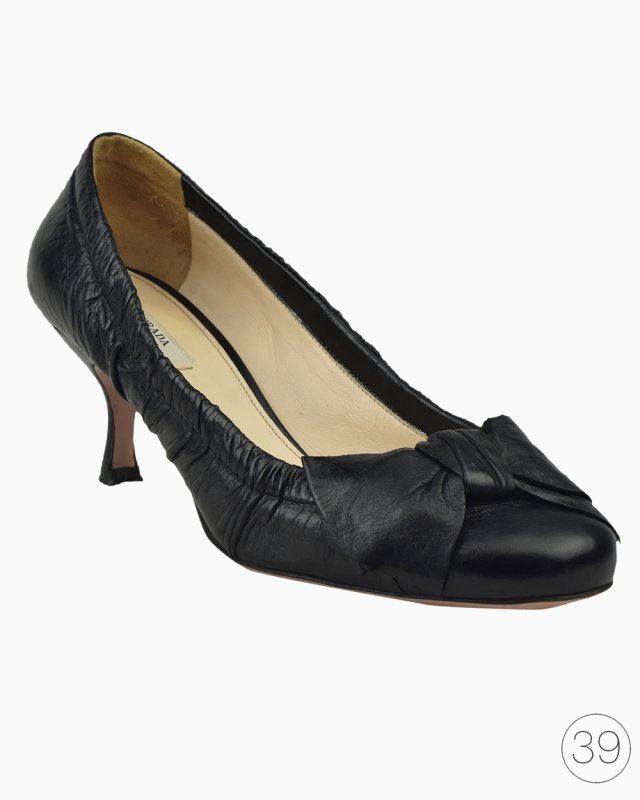 Sapato Prada Original Rudge Couro Com Laço Preto Feminino