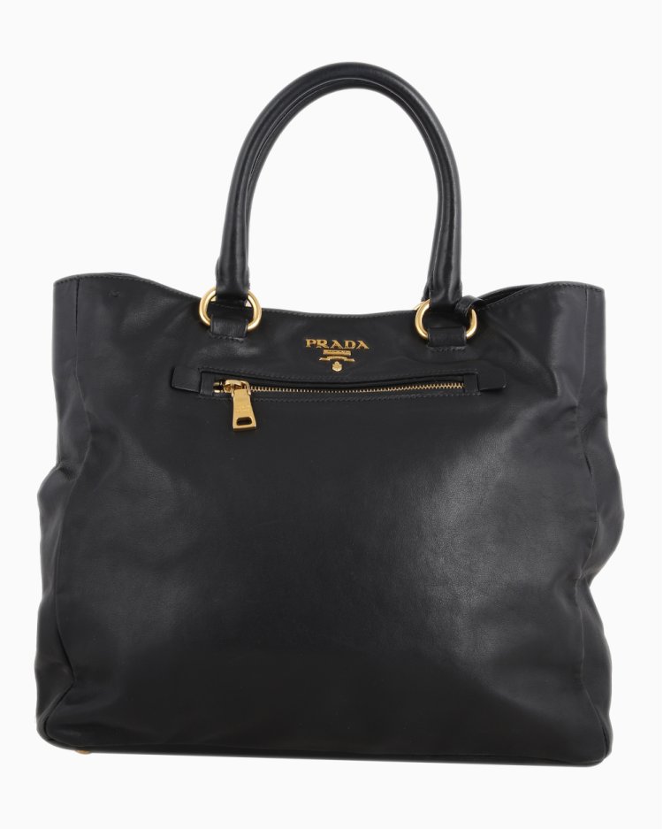 Bolsa Prada Original Shopping Tote Soft Calfskin Preta BN2532 Feminina