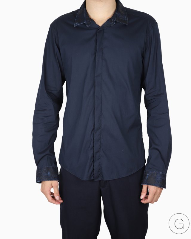 Camisa Diesel Original Detalhes em Jeans Azul Marinho Masculina