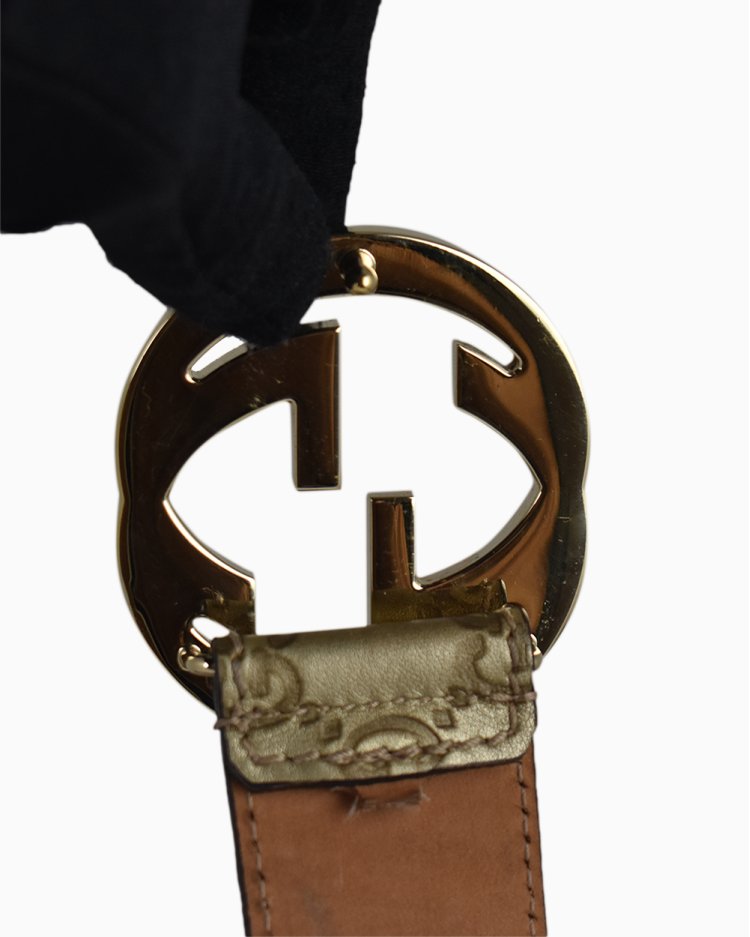 Cinto Gucci Original Signature Guccissima Dourado Feminino
