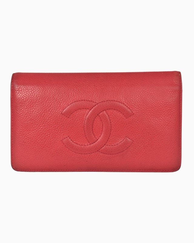 Carteira Chanel Original Timeless CC Yen Bifold Caviar Vermelha Feminina