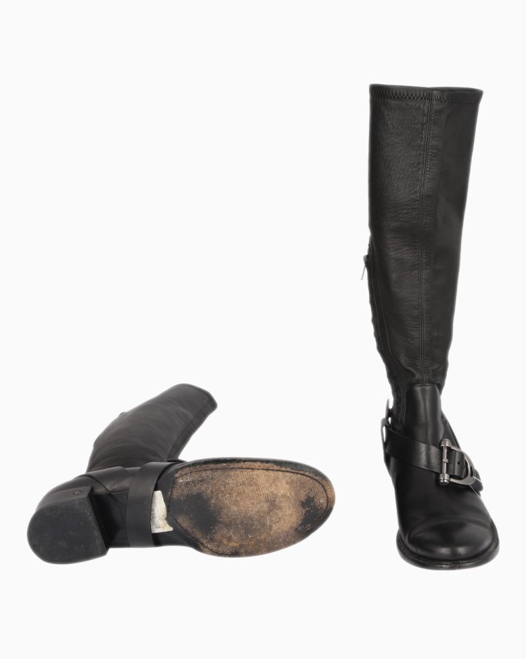 Bota Celine Original Fivela Couro Preta Feminina