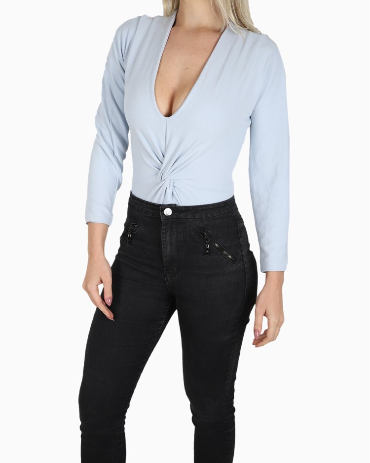 Body Cris Barros Original Dacar Viscose Azul Claro Feminino