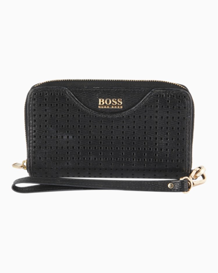 Carteira Hugo Boss Original Zip Perforated Leather Preta Feminina