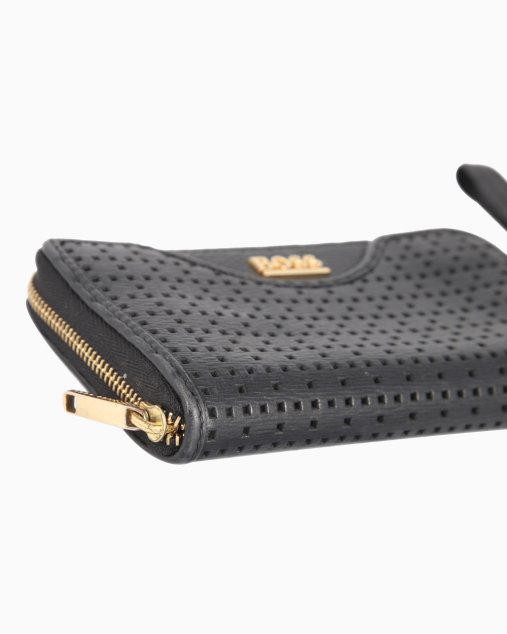 Carteira Hugo Boss Original Zip Perforated Leather Preta Feminina