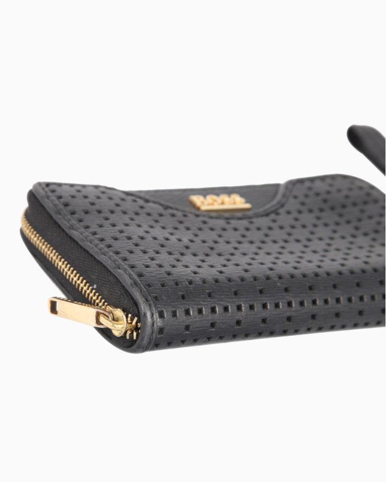 Carteira Hugo Boss Original Zip Perforated Leather Preta Feminina