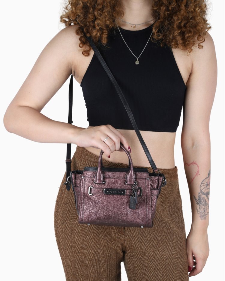 Bolsa Coach Original Swagger 21 Borgonha Metalizada Feminina