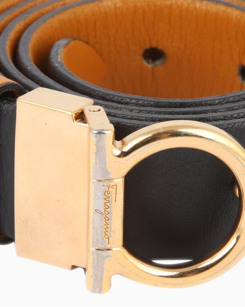 Cinto Salvatore Ferragamo Original Reversível Preto e Ocre Feminino