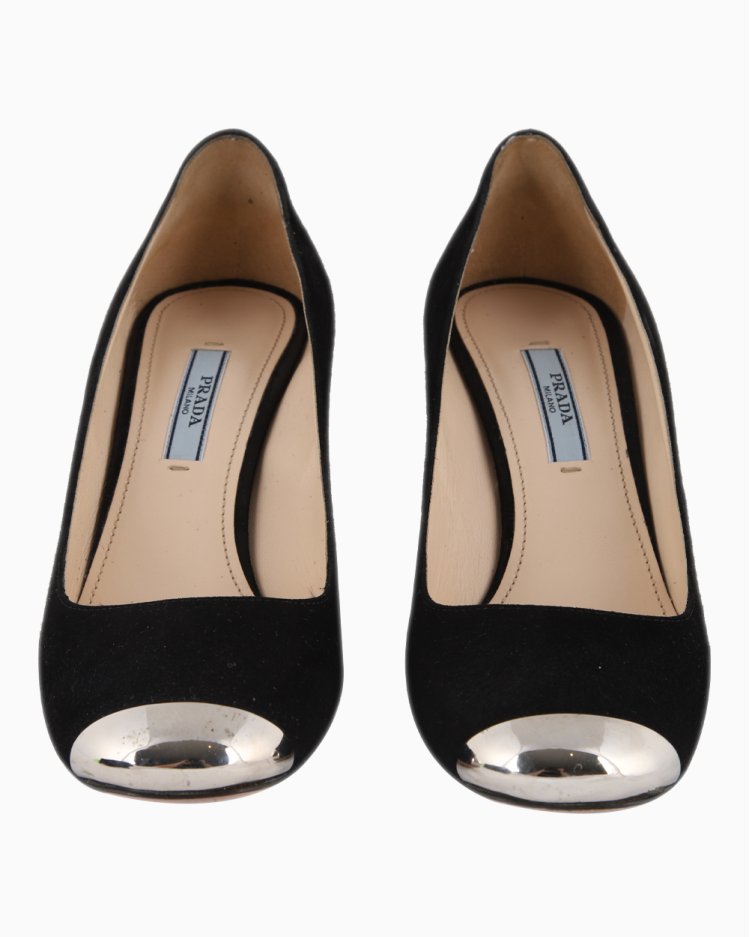 Sapato Prada Original Cap Toe Camurça Preto Feminino