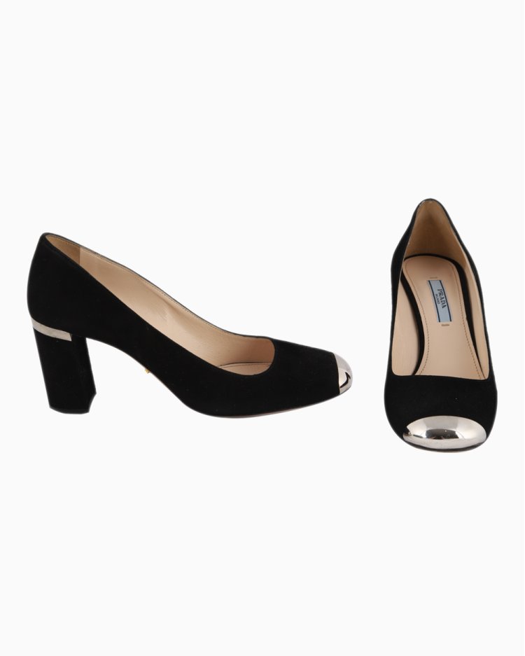 Sapato Prada Original Cap Toe Camurça Preto Feminino
