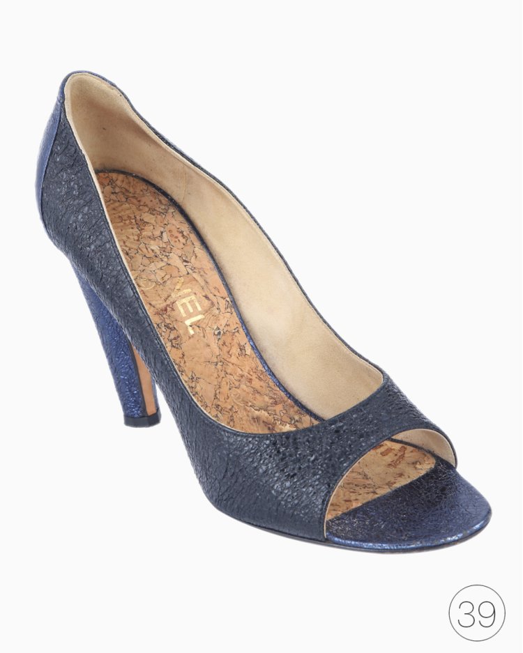 Sapato Chanel Original Peep Toe Couro Texturizado Bicolor Feminino