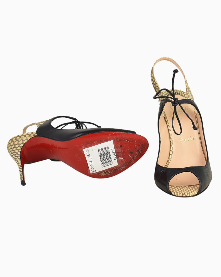 Sandália Louboutin Original Python Peep Toe Preto Feminino