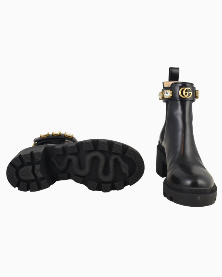 Bota Gucci Original Ankle Boots GG Cristais Preta Feminina
