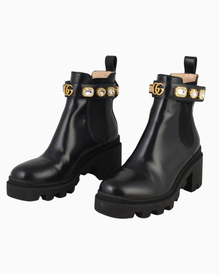 Bota Gucci Original Ankle Boots GG Cristais Preta Feminina