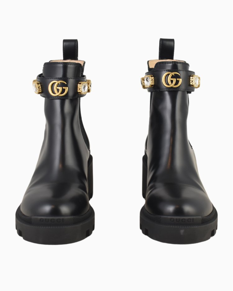 Bota Gucci Original Ankle Boots GG Cristais Preta Feminina