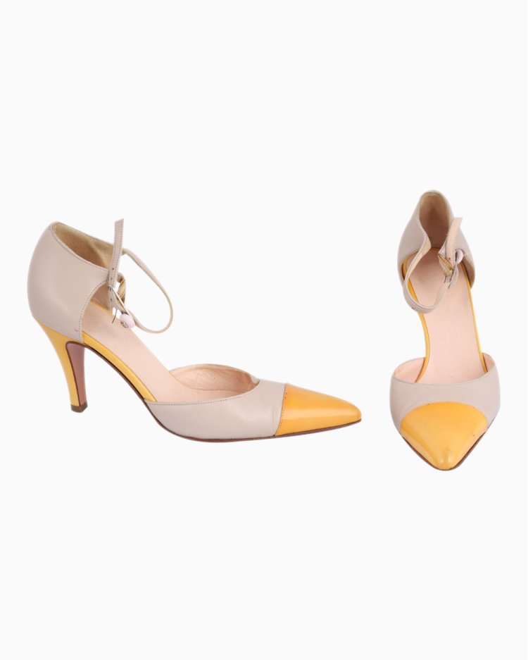 Sapato Chanel Original Scarpin Bege e Amarelo Feminino